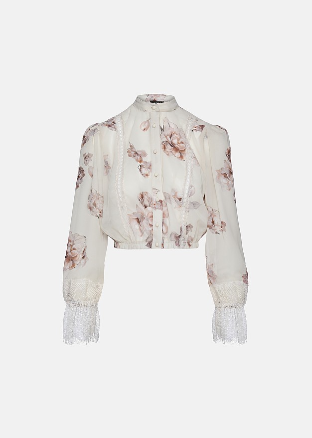 Printed cropped shirt with lace detailing | LYNNE