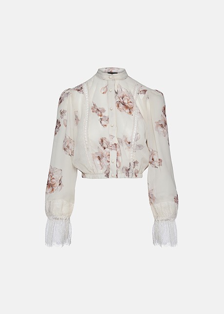 Printed cropped shirt with lace detailing | LYNNE