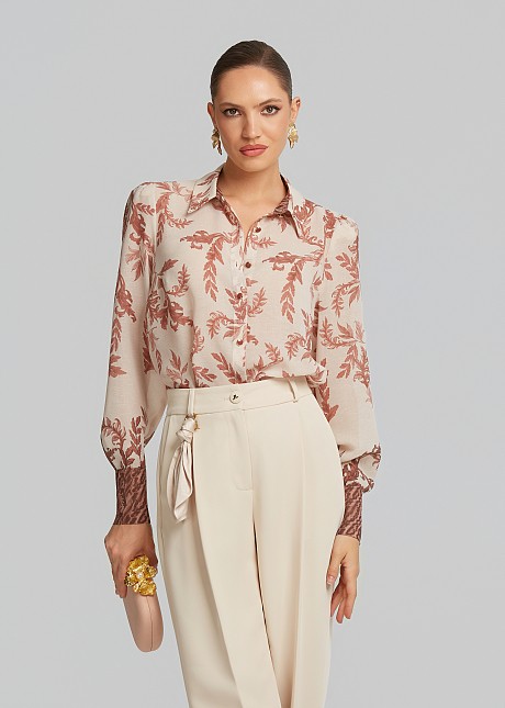 Shirt with animal printed cuffs | LYNNE